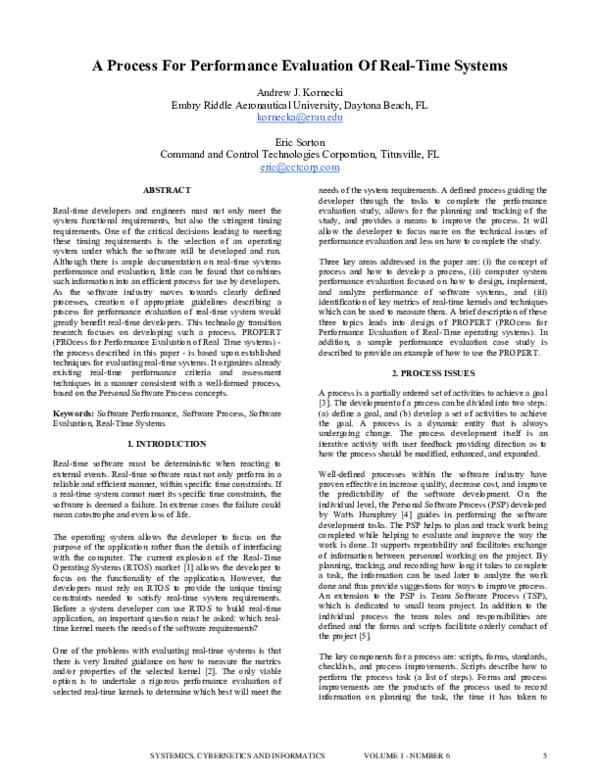 Pdf A Process For Performance Evaluation Of Real Time Systems