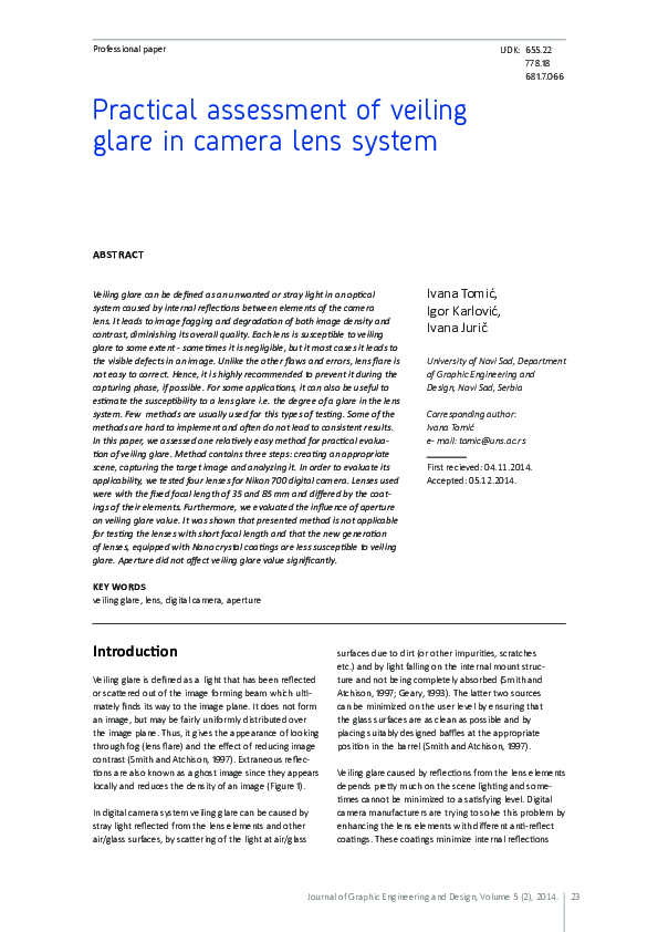 (PDF) Practical assessment of veiling glare in camera lens system