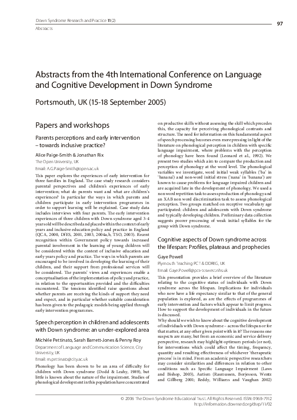 (PDF) Early motor development in children with Down syndrome : Adaptation of international ...