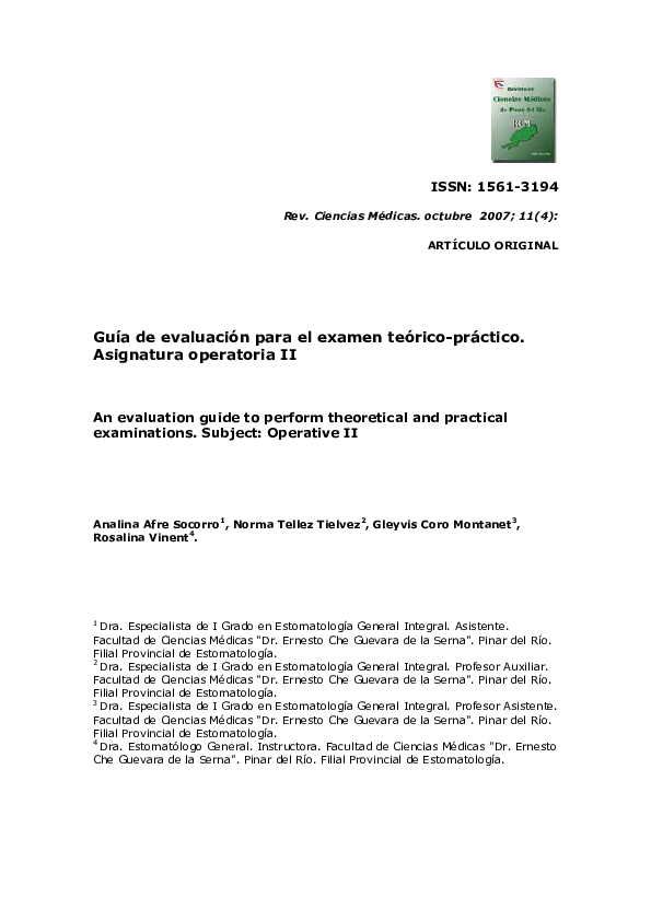 (PDF) Guía de evaluación para el examen teórico-práctico. Asignatura operatoria II