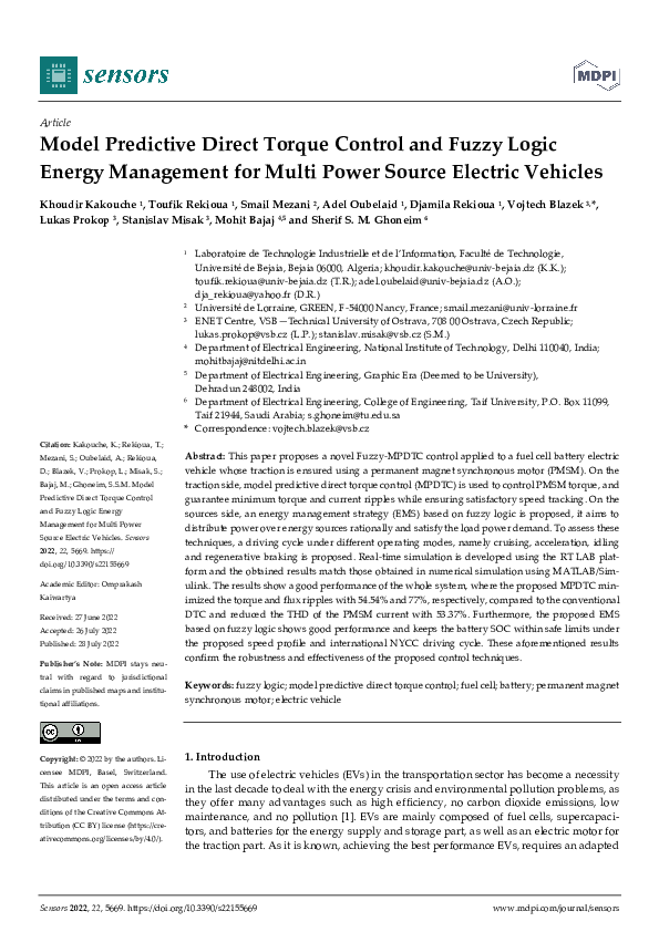 (PDF) Model Predictive Direct Torque Control and Fuzzy Logic Energy Management for Multi Power ...