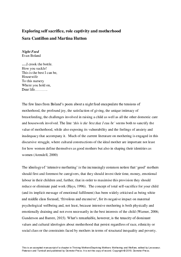 (PDF) Exploring Self-Sacrifice, Role Captivity, and Motherhood