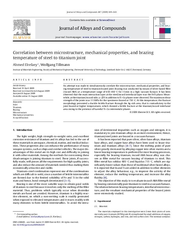 (PDF) Correlation between microstructure, mechanical properties, and brazing temperature of ...