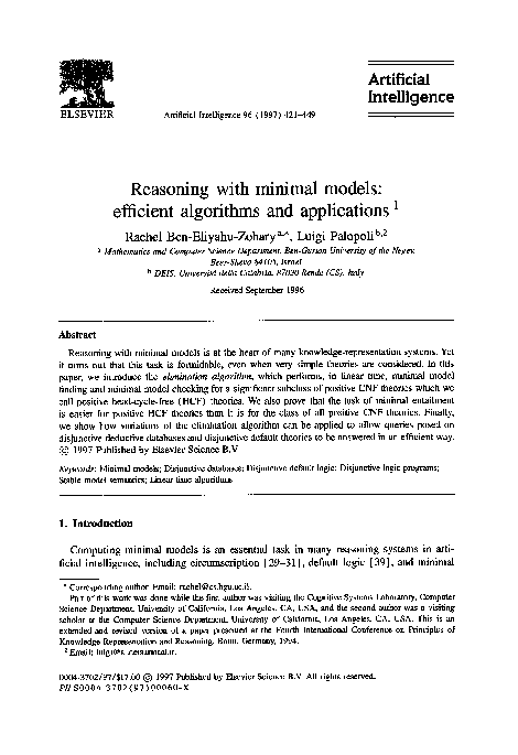 (PDF) Reasoning with minimal models: efficient algorithms and applications