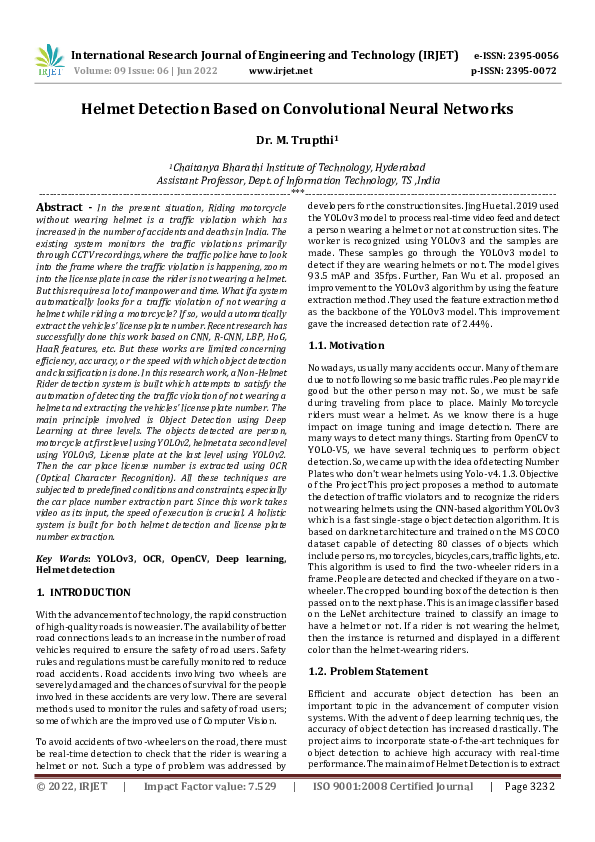Pdf Helmet Detection Based On Convolutional Neural Networks