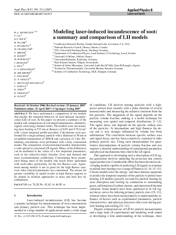 (PDF) Modeling laser-induced incandescence of soot: a summary and ...