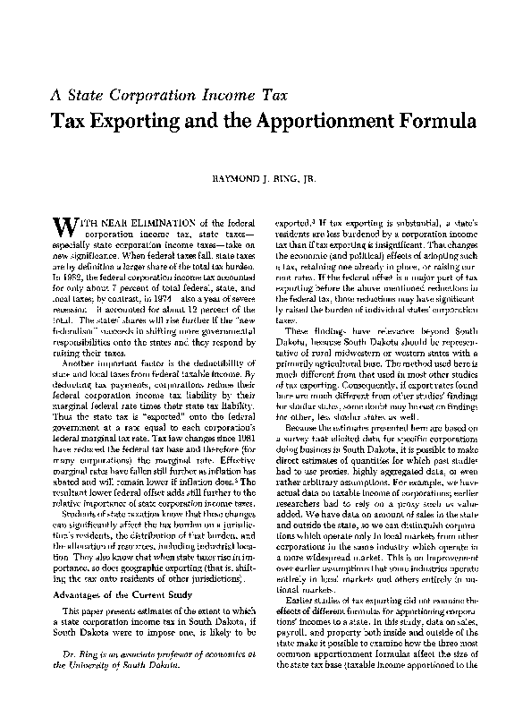 (PDF) Tax Exporting and the Apportionment Formula