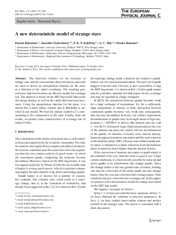 (PDF) A new deterministic model of strange stars