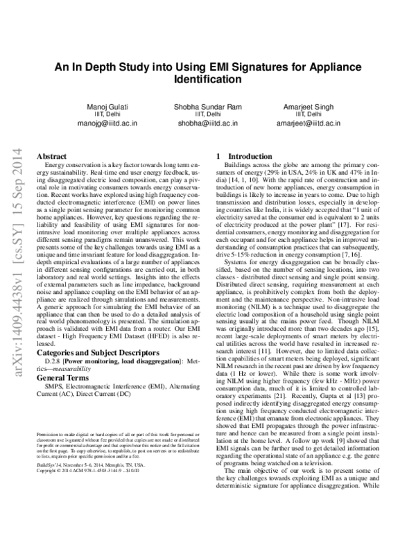(PDF) An in depth study into using EMI signatures for appliance ...