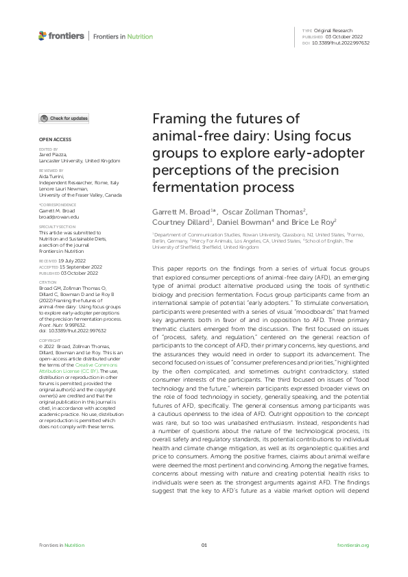 (PDF) Framing the futures of animal-free dairy: Using focus groups to ...