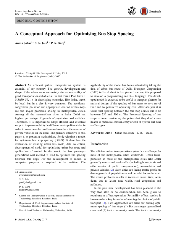 (PDF) A Conceptual Approach for Optimising Bus Stop Spacing