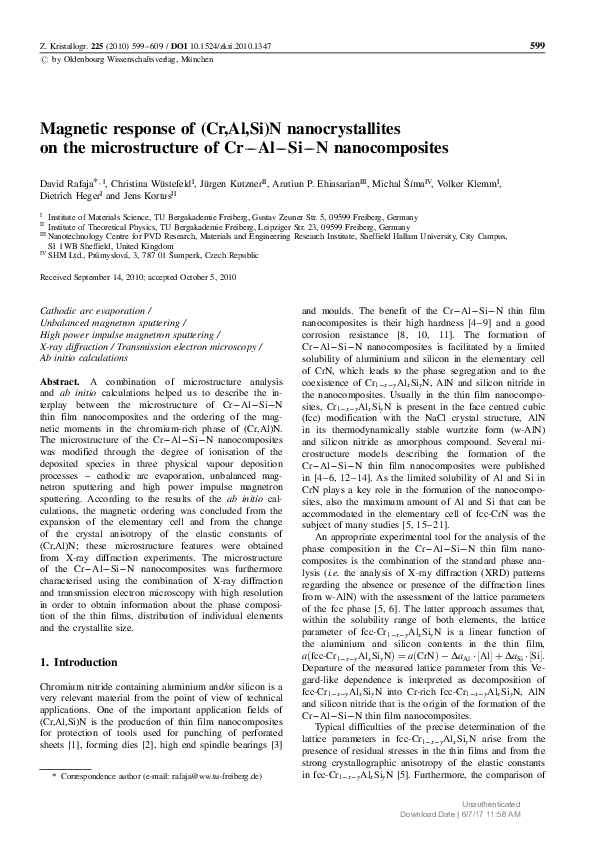 (PDF) Magnetic response of (Cr,Al,Si)N nanocrystallites on the ...