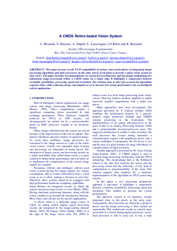 (PDF) A CMOS Retina based Vision System
