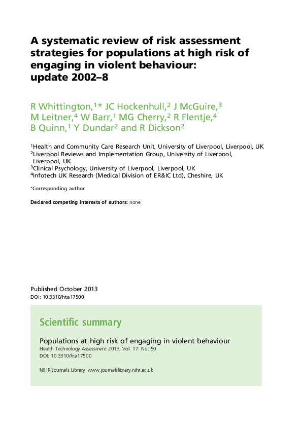 (PDF) A systematic review of risk assessment strategies for populations ...