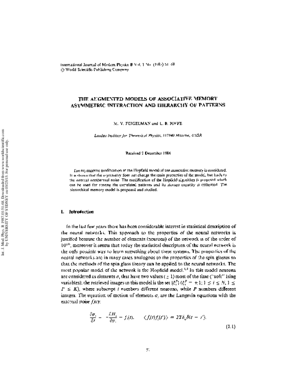 Pdf The Augmented Models Of Associative Memory Asymmetric Interaction And Hierarchy Of Patterns