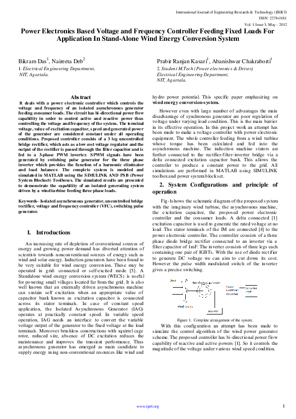 (PDF) Power Electronics Based Voltage and Frequency Controller Feeding Fixed Loads For ...