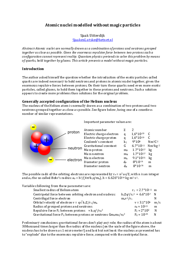 (PDF) Atomic Nuclei Modelled Without Magic Particles