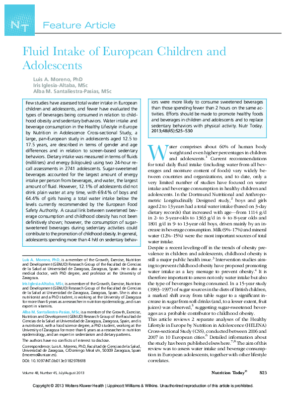 (PDF) Fluid Intake of European Children and Adolescents