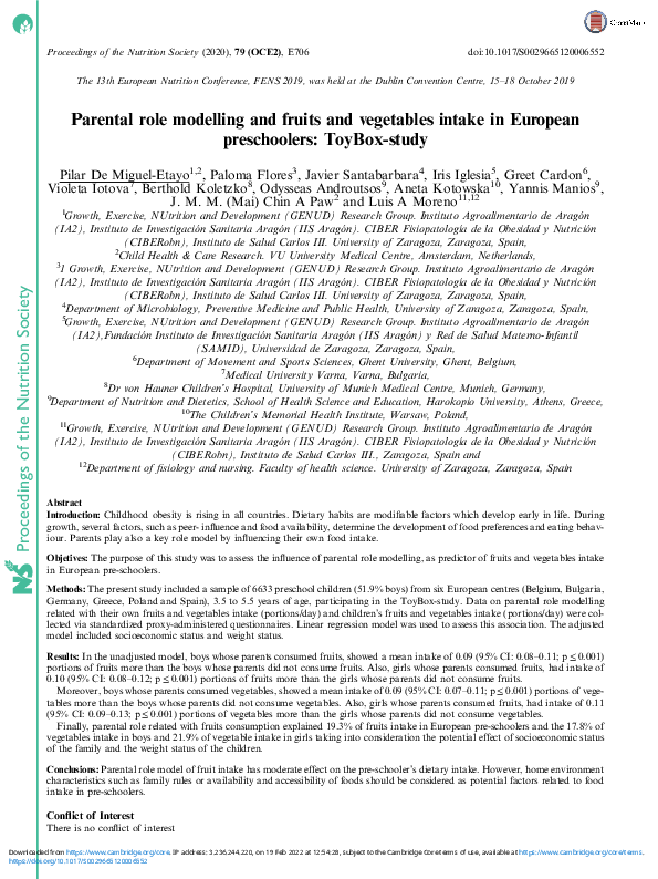 (PDF) Parental role modelling and fruits and vegetables intake in ...