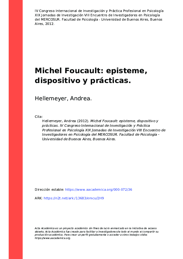 (PDF) Michel Foucault: Episteme, Dispositivo y Prácticas