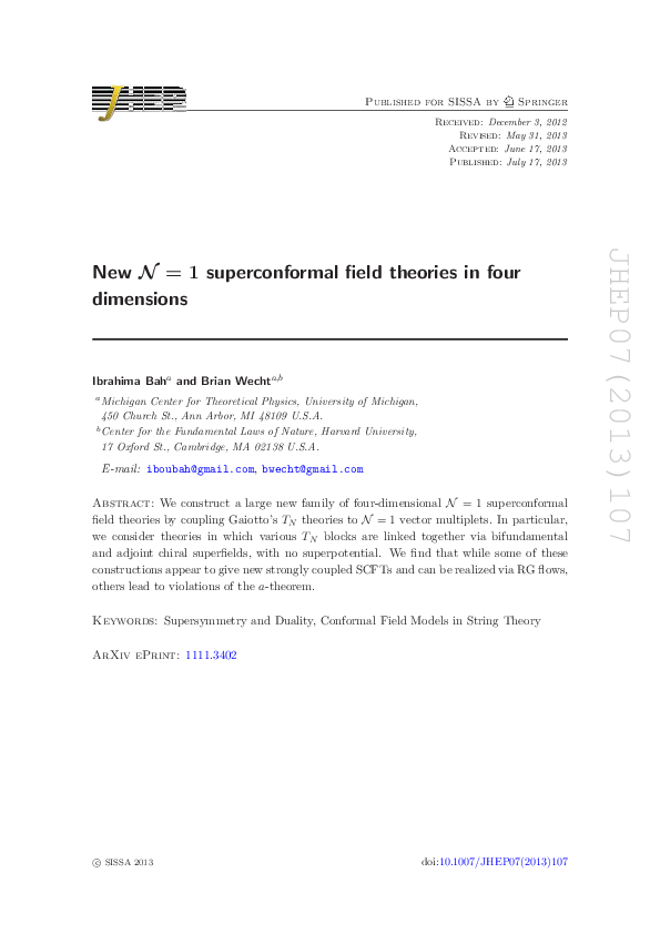 Pdf New Mathcal{n} 1 Superconformal Field Theories In Four Dimensions
