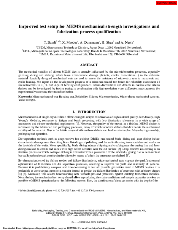 (PDF) Improved test setup for MEMS mechanical strength investigations ...