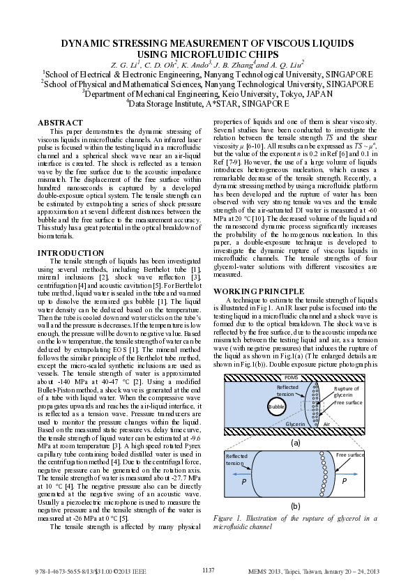 (PDF) Dynamic stressing measurement of viscous liquids using microfluidic chips