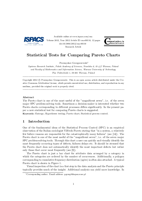 (PDF) Statistical Tests for Comparing Pareto Charts