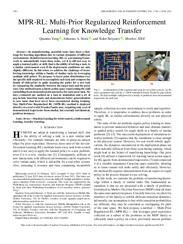 (PDF) MPR-RL: Multi-Prior Regularized Reinforcement Learning for Knowledge Transfer