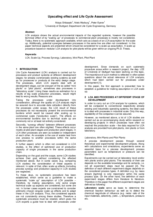 (PDF) Upscaling effect and Life Cycle Assessment