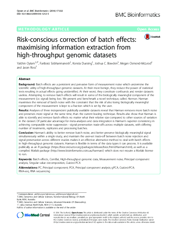 (PDF) Risk-conscious correction of batch effects: maximising information extraction from high ...