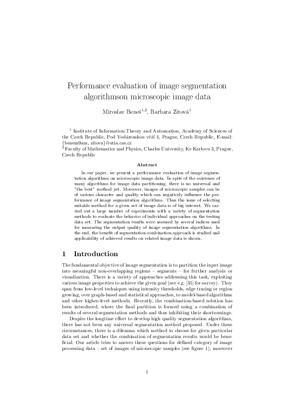 Pdf Performance Evaluation Of Image Segmentation Algorithms On Microscopic Image Data