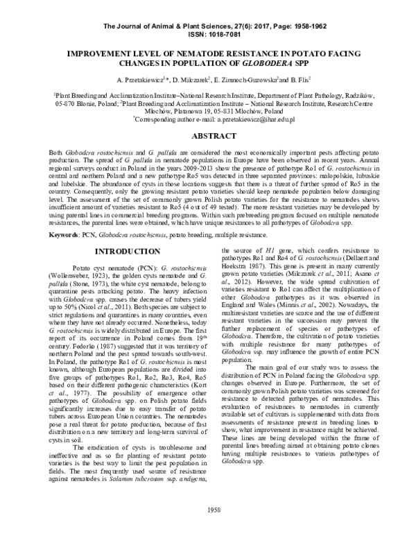 Improvement Level of Nematode Resistance in Potato Facing Changes in ...