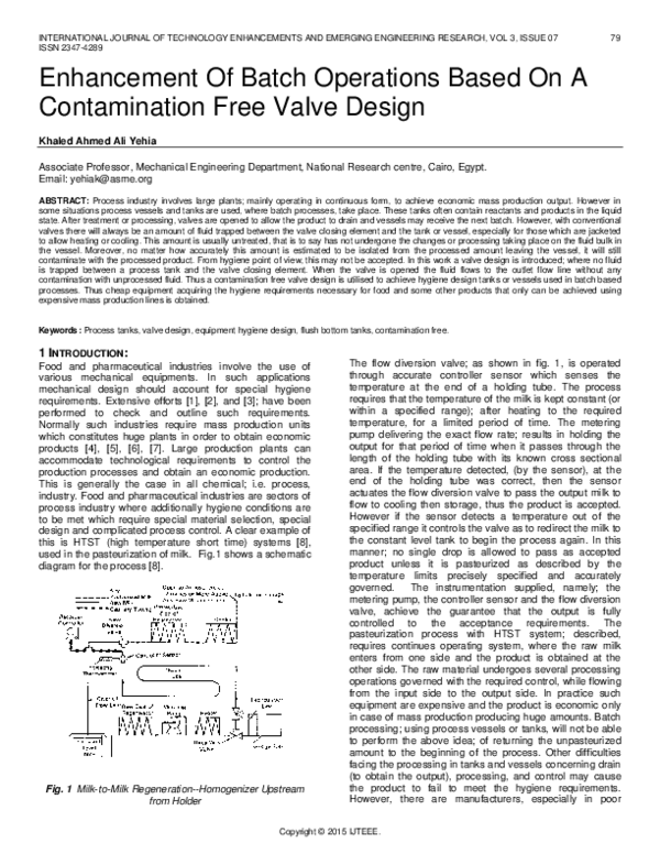 (PDF) Enhancement Of Batch Operations Based On A Contamination Free Valve Design