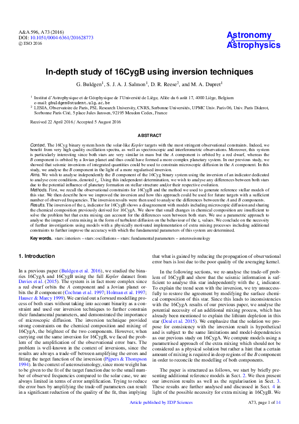 (PDF) In-depth study of 16CygB using inversion techniques