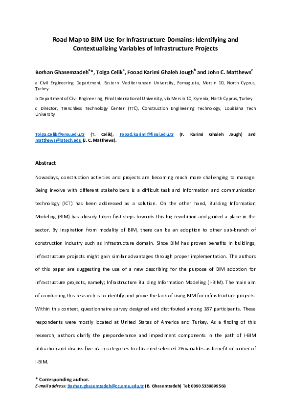 Pdf Road Map To Bim Use For Infrastructure Domains Identifying And