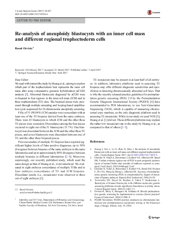 (PDF) Re-analysis of aneuploidy blastocysts with an inner cell mass and ...