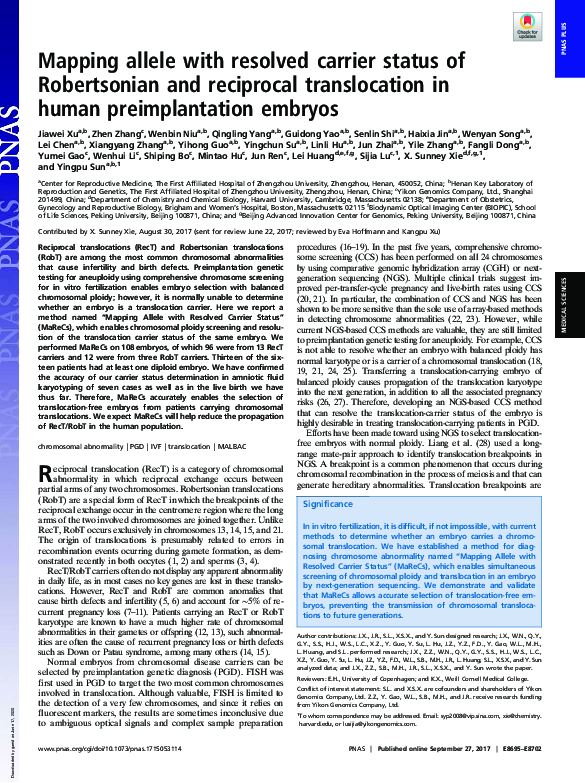 (PDF) Mapping allele with resolved carrier status of Robertsonian and ...