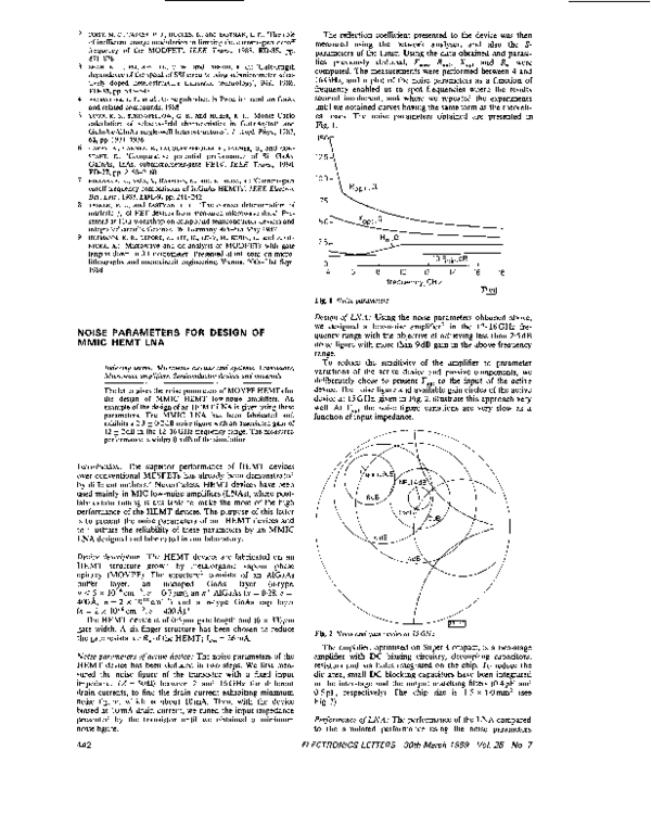 (PDF) Noise parameters for design of MMIC HEMT LNA