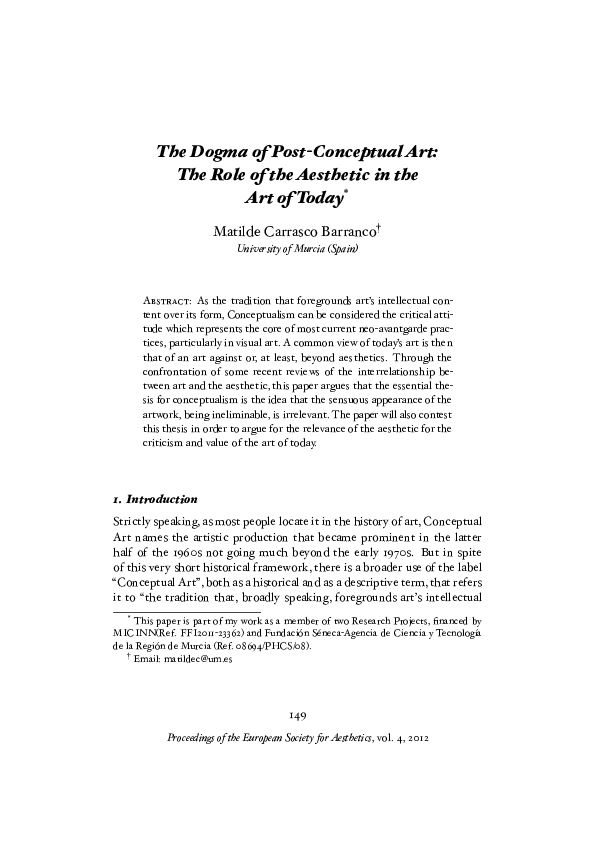 (PDF) The Dogma of Post-Conceptual Art: The Role of the Aesthetic in ...