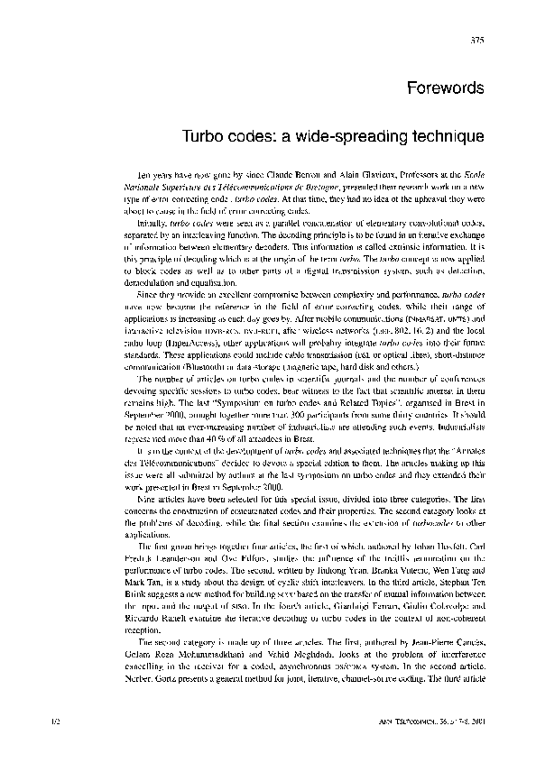 (PDF) Turbo codes: A wide-spreading technique