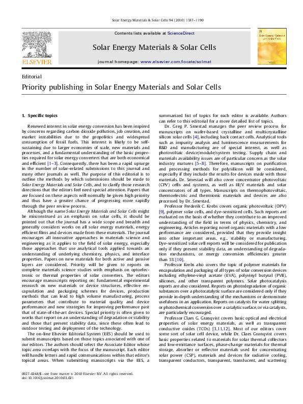 (PDF) Priority publishing in Solar Energy Materials and Solar Cells ...
