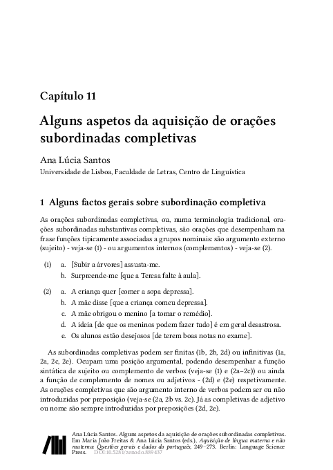 (PDF) Alguns aspetos da aquisição de orações subordinadas completivas