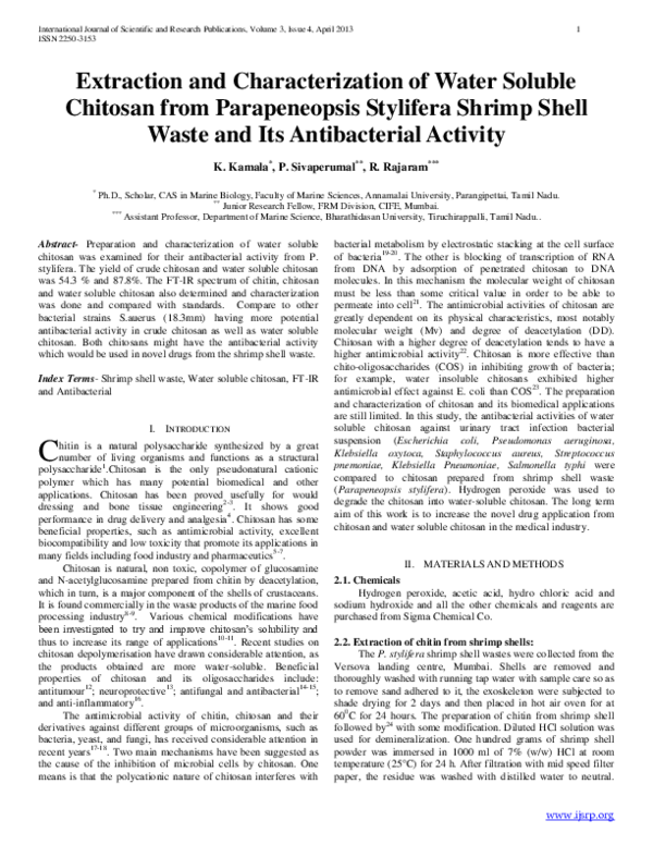 (PDF) Extraction and Characterization of Water Soluble Chitosan from Parapeneopsis Stylifera ...