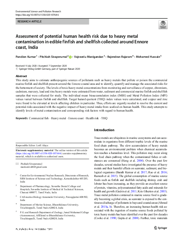 (PDF) Assessment of potential human health risk due to heavy metal contamination in edible ...