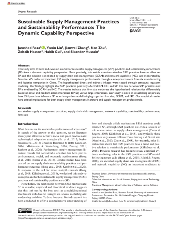 (PDF) Sustainable Supply Management Practices and Sustainability Performance: The Dynamic ...