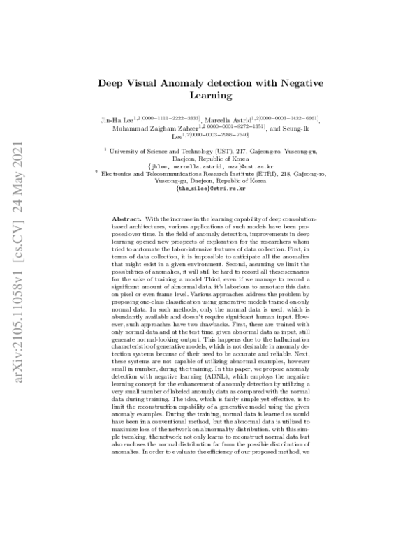 (PDF) Deep Visual Anomaly detection with Negative Learning | Hector ...