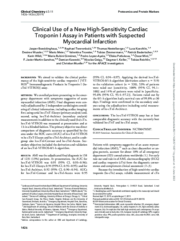 (PDF) Clinical Use of a New High-Sensitivity Cardiac Troponin I Assay in Patients with Suspected ...