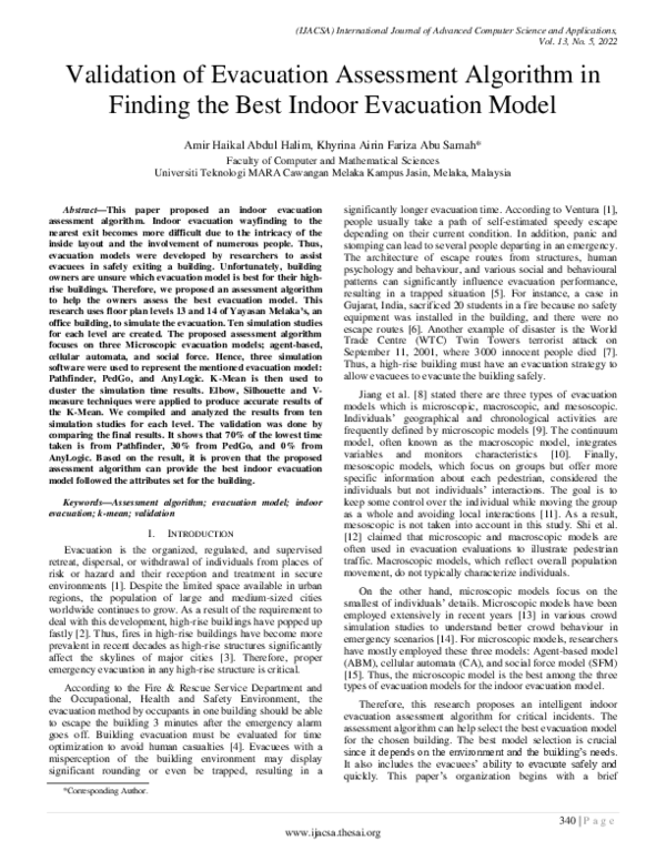 Pdf Validation Of Evacuation Assessment Algorithm In Finding The Best