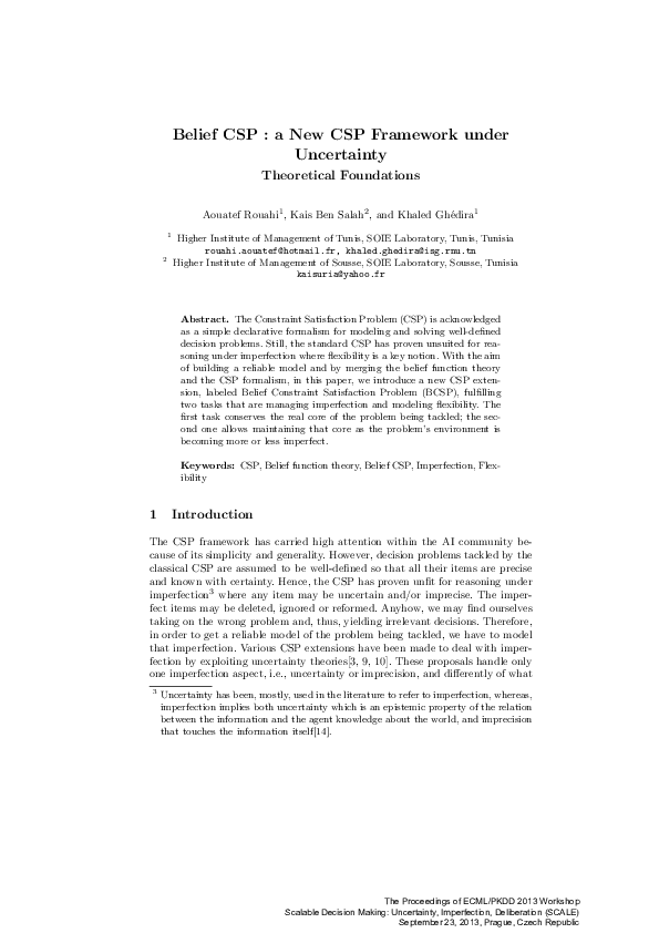 (PDF) Belief CSP : a New CSP Framework under Uncertainty Theoretical Foundations | Khaled ...